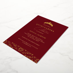 Elegant Red Gold Tiara Script Quinceanera Foil Invitation | Zazzle