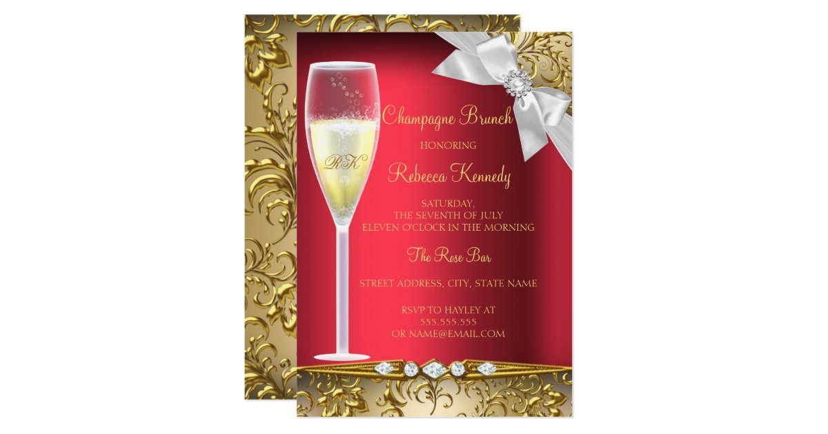 Elegant Red Gold White Champagne Brunch Invitation | Zazzle.com