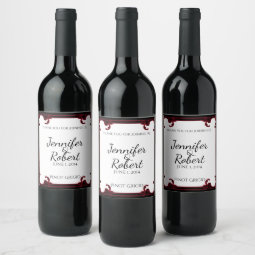 Elegant Red Gothic Frame Wedding Wine Label | Zazzle