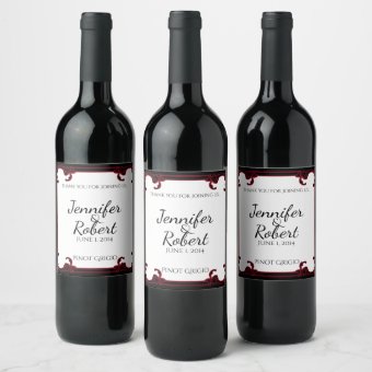 Elegant Red Gothic Frame Wedding Wine Label | Zazzle