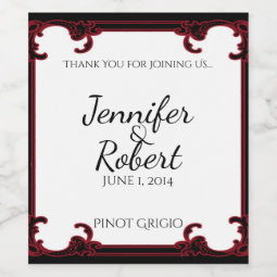 Elegant Red Gothic Frame Wedding Wine Label | Zazzle