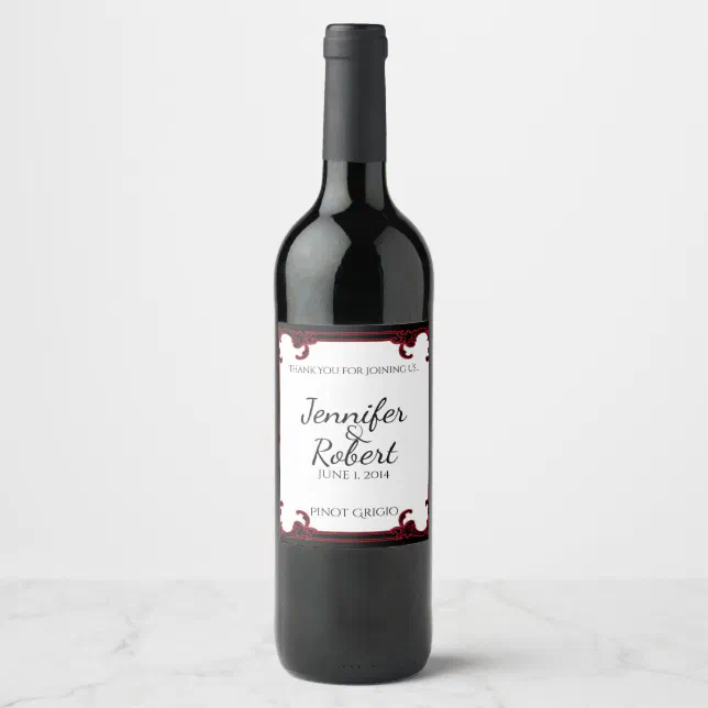 Elegant Red Gothic Frame Wedding Wine Label | Zazzle