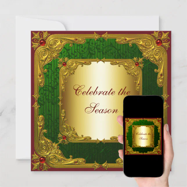 Elegant Red Green Gold Christmas Party Invitation Zazzle