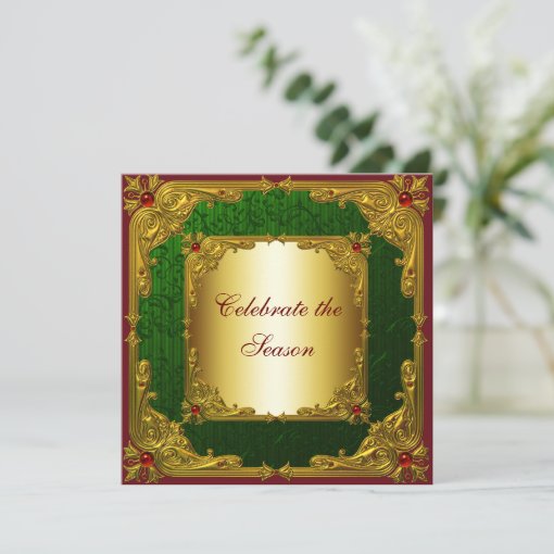 Elegant Red Green Gold Christmas Party Invitation Zazzle