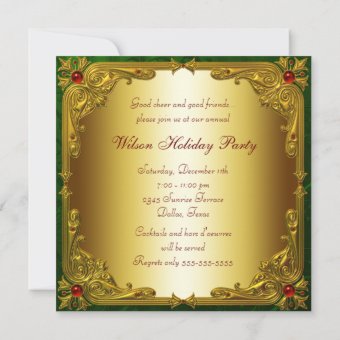 Elegant Red Green Gold Christmas Party Invitation Zazzle