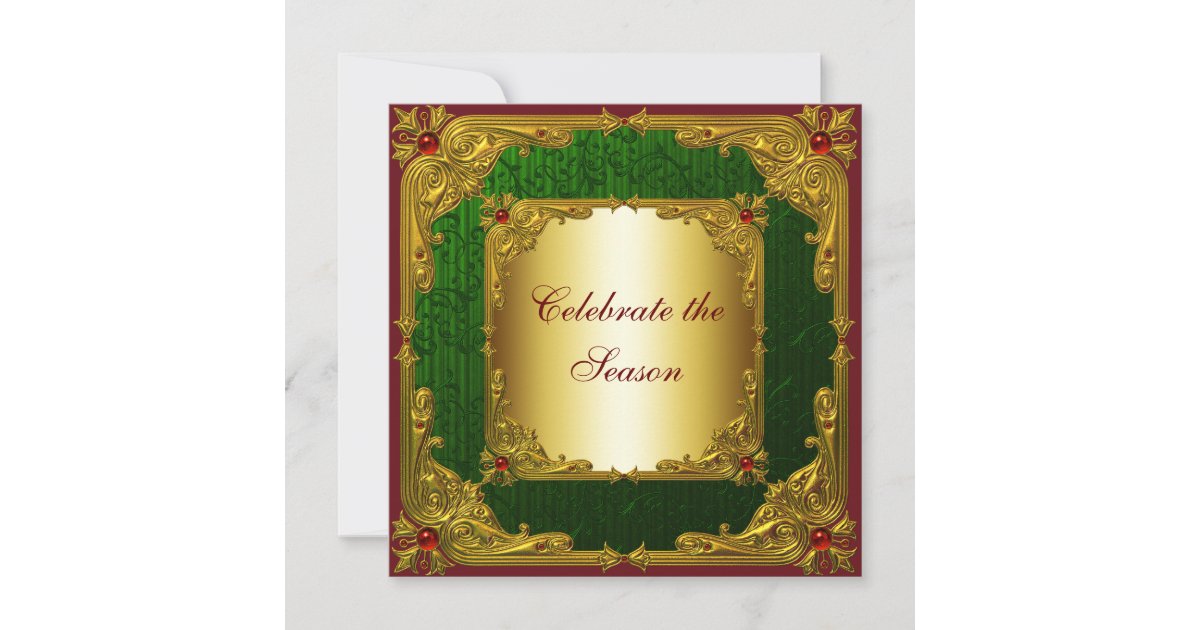 Elegant Red Green Gold Christmas Party Invitation Zazzle
