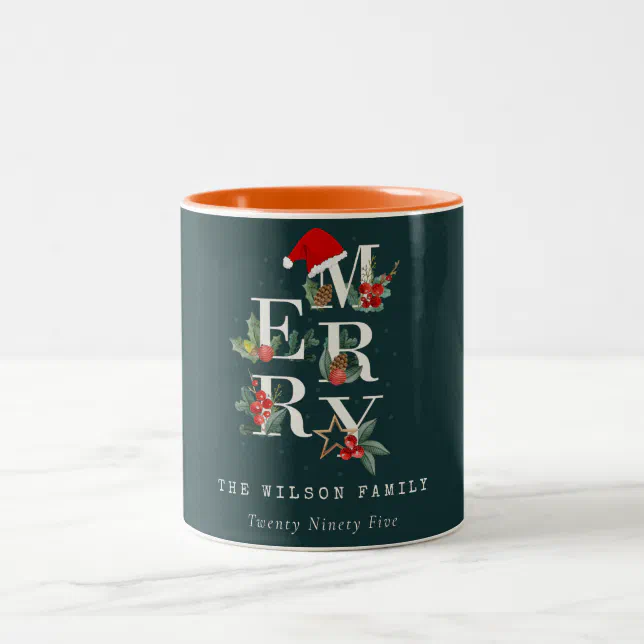 Elegant Red Green White Merry Christmas Foliage Two-Tone Coffee Mug ...