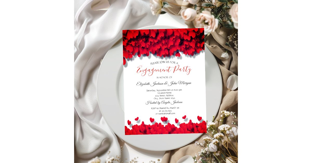 Elegant Red Hearts Invitation | Zazzle