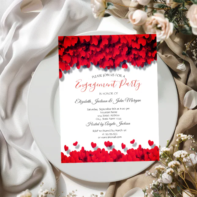 Elegant Red Hearts Invitation | Zazzle
