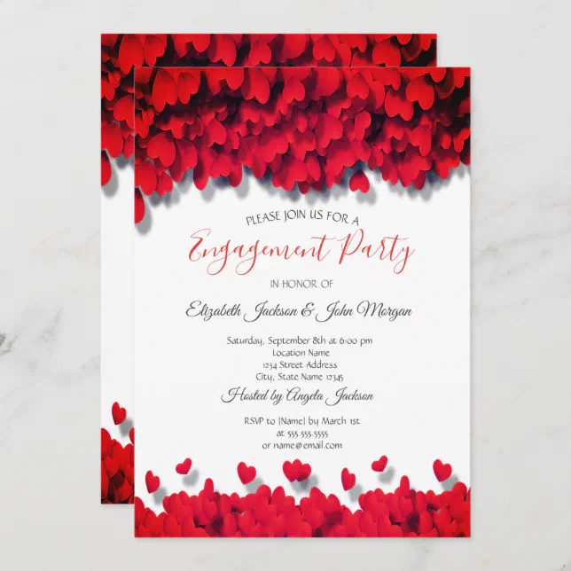 Elegant Red Hearts Invitation | Zazzle
