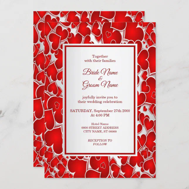 Elegant Red Hearts Wedding Invitation | Zazzle