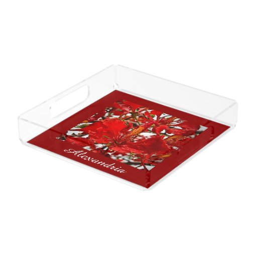 Elegant Red Hibiscus Floral Flowers USVI Custom Acrylic Tray | Zazzle