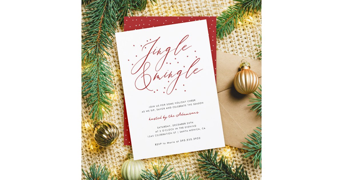 Elegant Red Jingle & Mingle Christmas Party Invitation | Zazzle