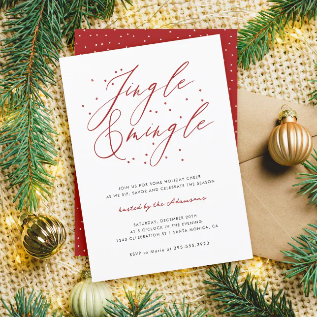 Elegant Red Jingle & Mingle Christmas Party Invitation | Zazzle