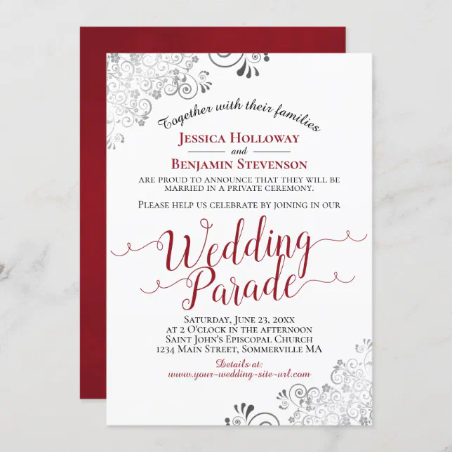 Elegant Red & Lacy Silver Wedding Parade Invitation | Zazzle
