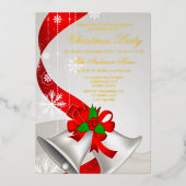 Elegant Red Loop Silver Bells Christmas Invitation Foil Invitation | Zazzle