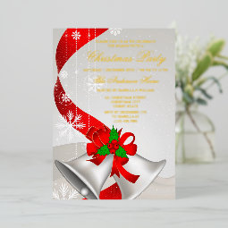 Elegant Red Loop Silver Bells Christmas Invitation Foil Invitation | Zazzle