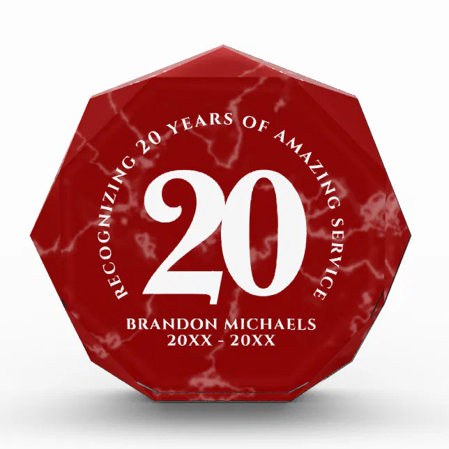 Elegant Red Marble 20 Years Work Anniversary Photo Block | Zazzle
