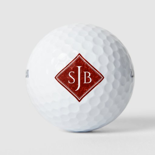 Elegant Red Marble Diamond Monogram Golf Balls | Zazzle