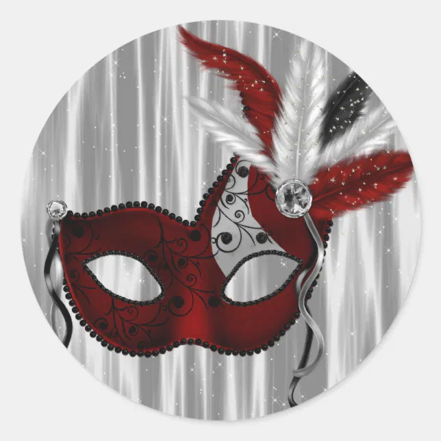Elegant Red Masquerade Party Stickers | Zazzle