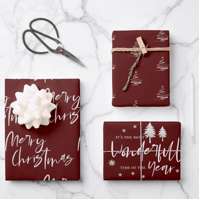 Elegant Red Merry Christmas Quote Gift Wrapping Paper Sheets | Zazzle