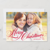 Elegant Red Merry Christmas Script Photo Holiday Card | Zazzle
