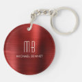Elegant Red Monogrammed Keychain | Zazzle