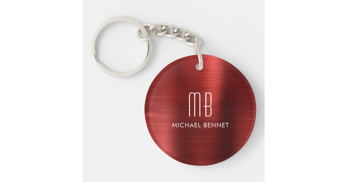 Elegant Red Monogrammed Keychain | Zazzle