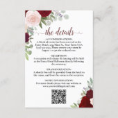 Elegant Red & Pink Roses Wedding Details QR Code Enclosure Card | Zazzle