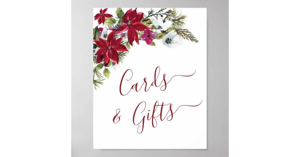Elegant Red Poinsettia Cards and Gifts Wedding Poster | Zazzle