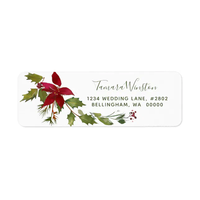 Elegant Red Poinsettia Christmas Holiday Label | Zazzle