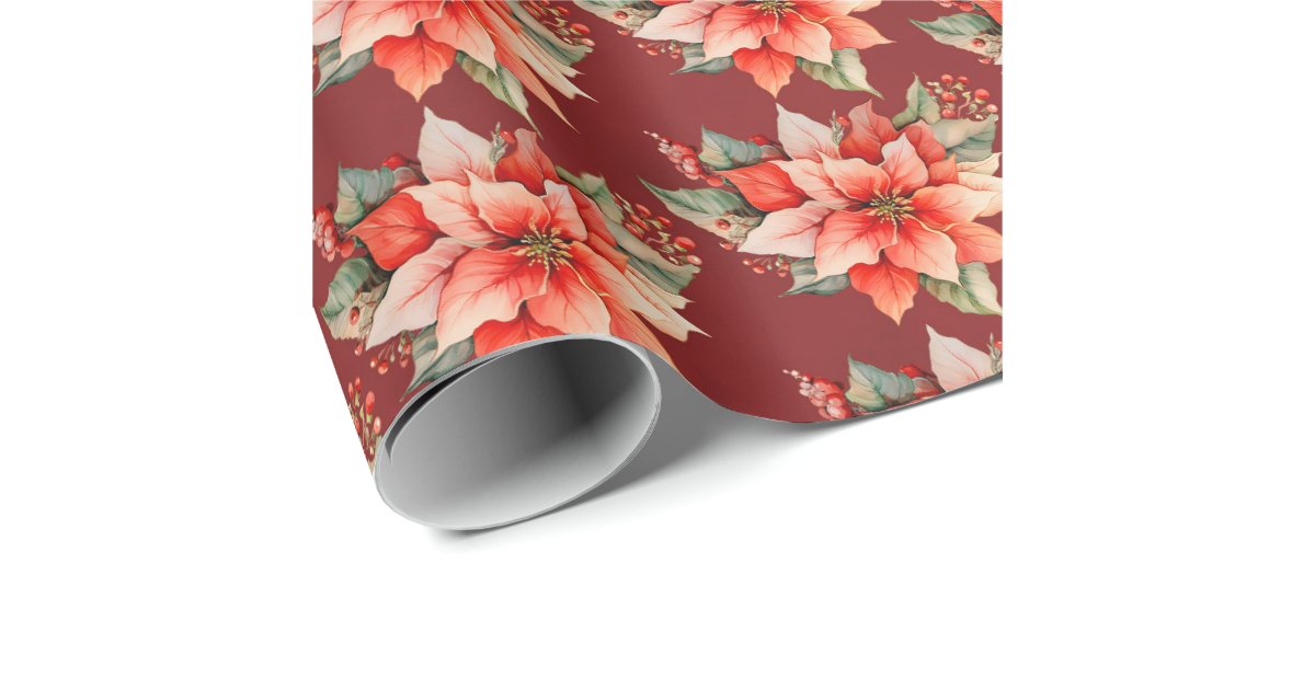 Elegant Red Poinsettia Christmas Wrapping Paper | Zazzle