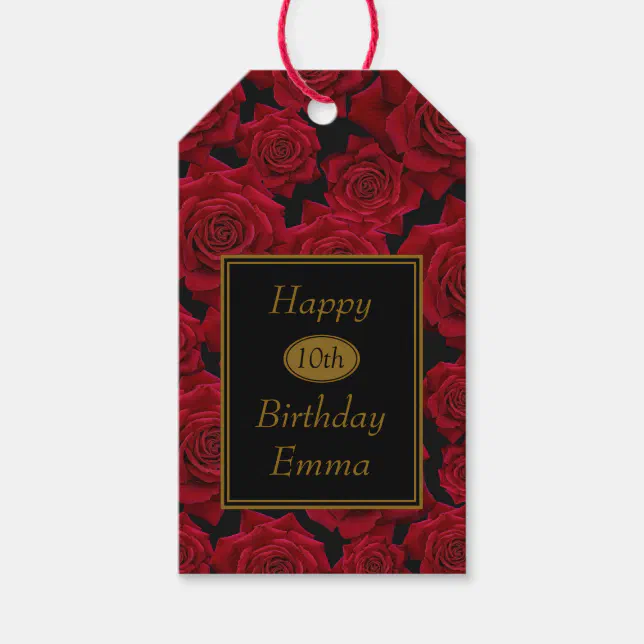 Elegant Red Rose Any Age Birthday Gift Tags | Zazzle