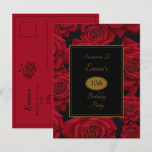 Elegant Red Rose Birthday Party Invitation | Zazzle