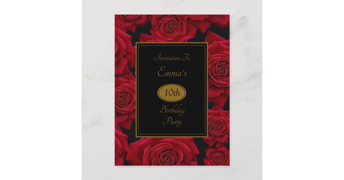 Elegant Red Rose Birthday Party Invitation | Zazzle