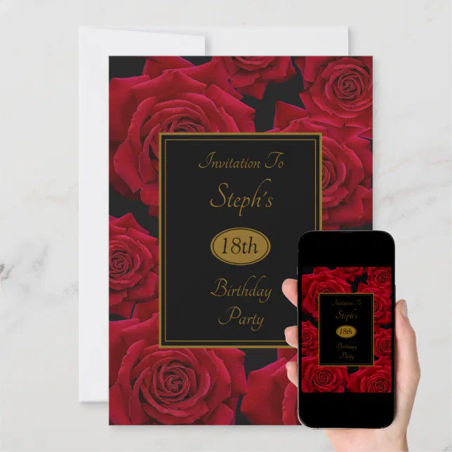 Elegant Red Rose Birthday Party Invitation | Zazzle