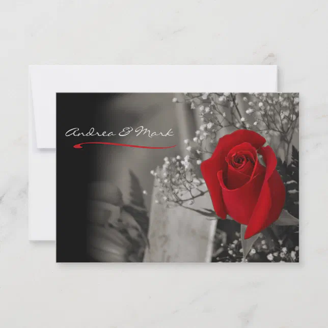 Elegant Red Rose Black and White Wedding Invitation | Zazzle