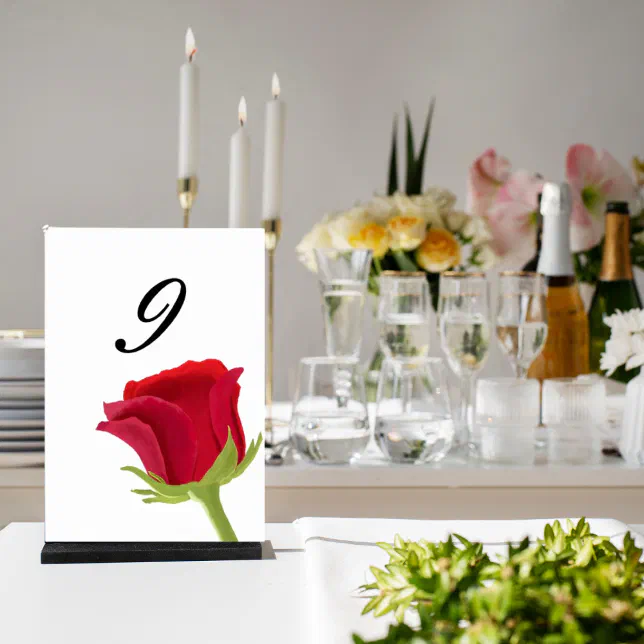 Elegant Red Rose Bridal Shower Table Number | Zazzle