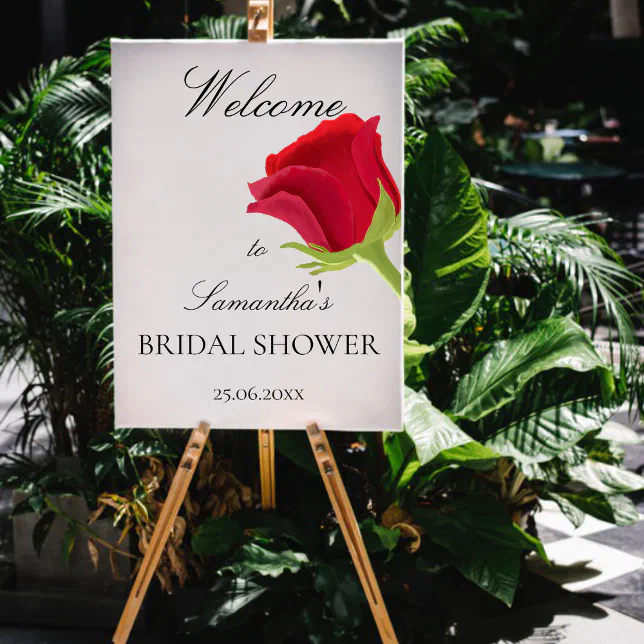 Elegant Red Rose Bridal Shower welcome sign | Zazzle