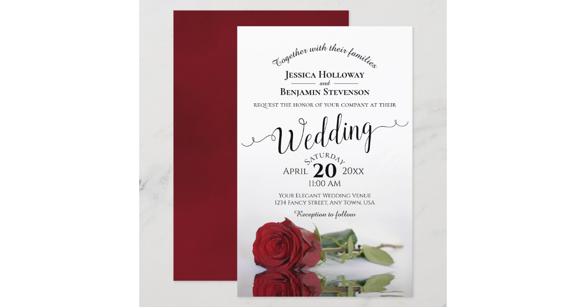 Elegant Red Rose BUDGET Wedding Invitation | Zazzle