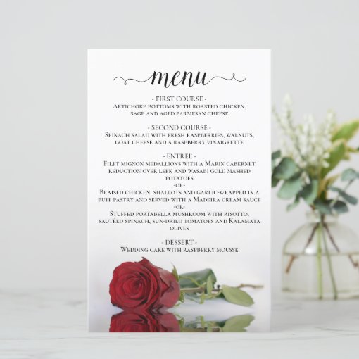 Elegant Red Rose Budget Wedding Menu | Zazzle