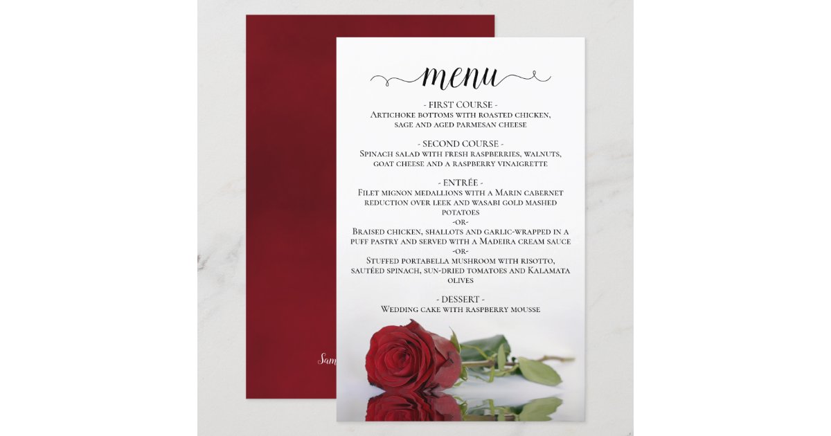 Elegant Red Rose Budget Wedding Menu | Zazzle