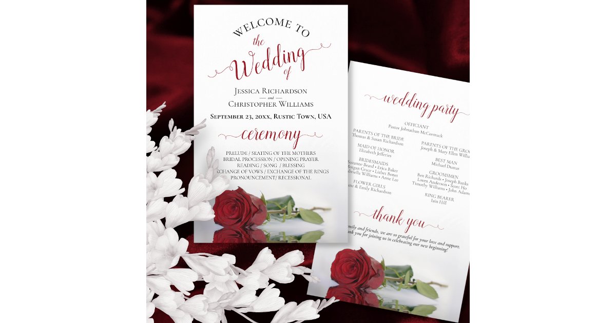 Elegant Red Rose Budget Wedding Program | Zazzle