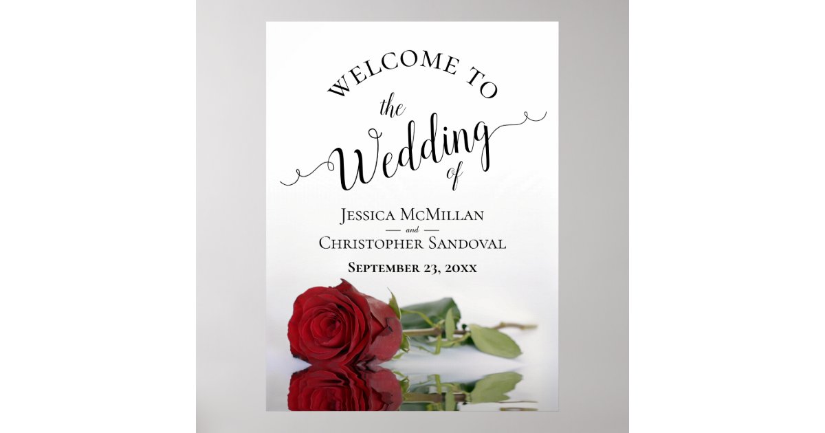 Elegant Red Rose & Calligraphy Wedding Welcome Poster | Zazzle