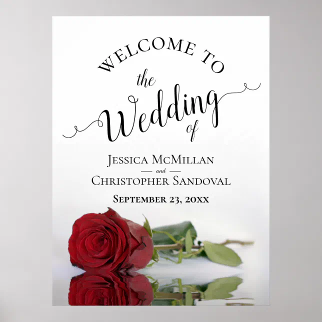 Elegant Red Rose & Calligraphy Wedding Welcome Poster | Zazzle