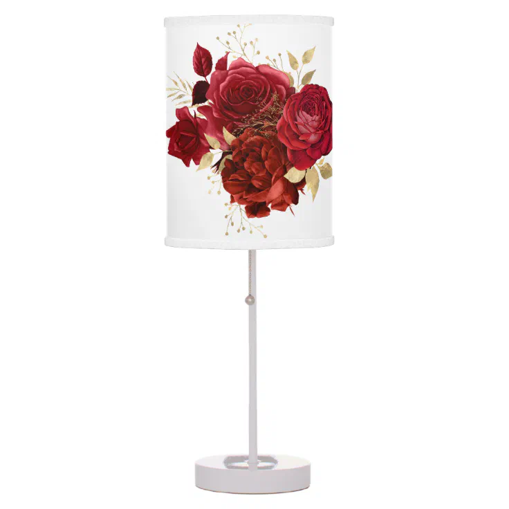 Elegant Red Rose Floral Gold Bouquet Table Lamp | Zazzle