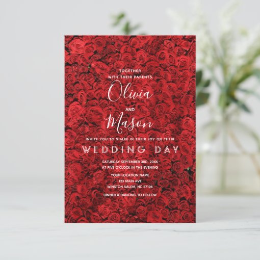 Elegant Red Rose Floral Wedding Invitation | Zazzle