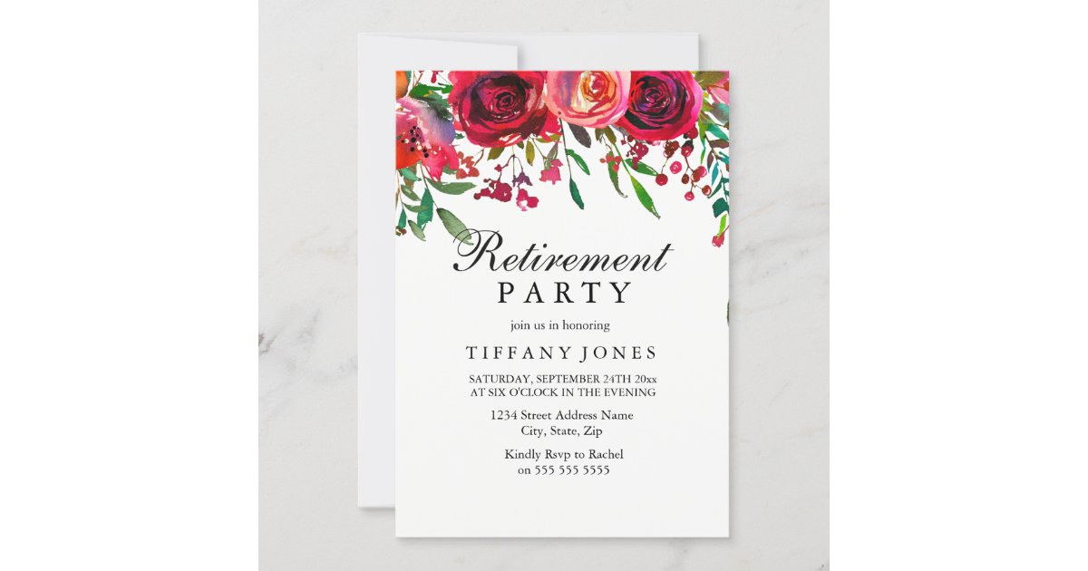 Elegant Red Rose Flower Retirement Party invite | Zazzle