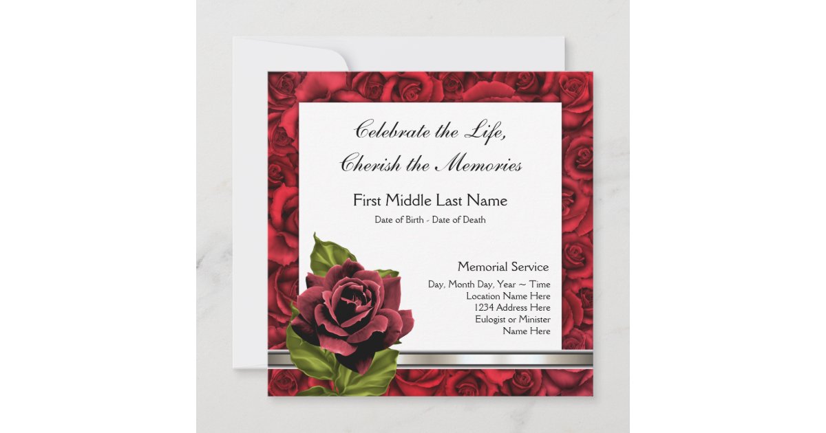 Elegant Red Rose Funeral Announcement | Zazzle
