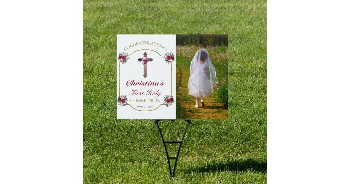 Elegant Red Rose Girls 1st Holy Communion Yard Sign | Zazzle